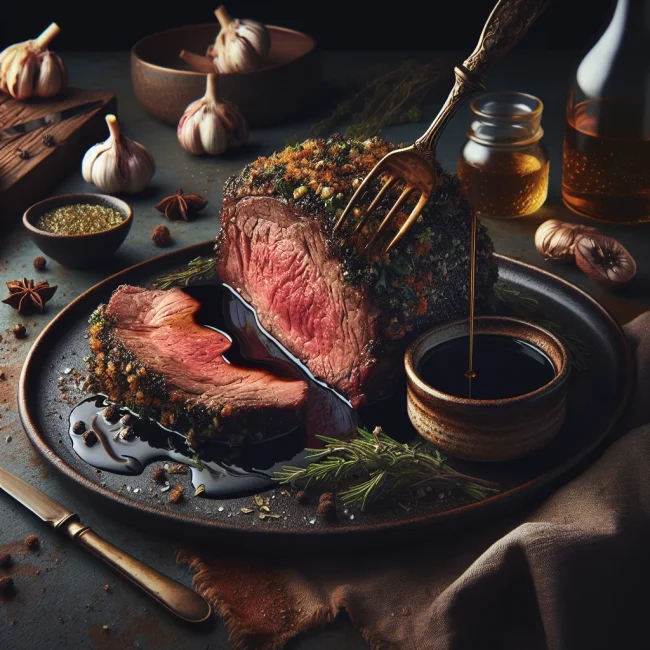 Herb-Crusted Prime Rib with Black Garlic Jus Recipe | ItsOnly.Recipes